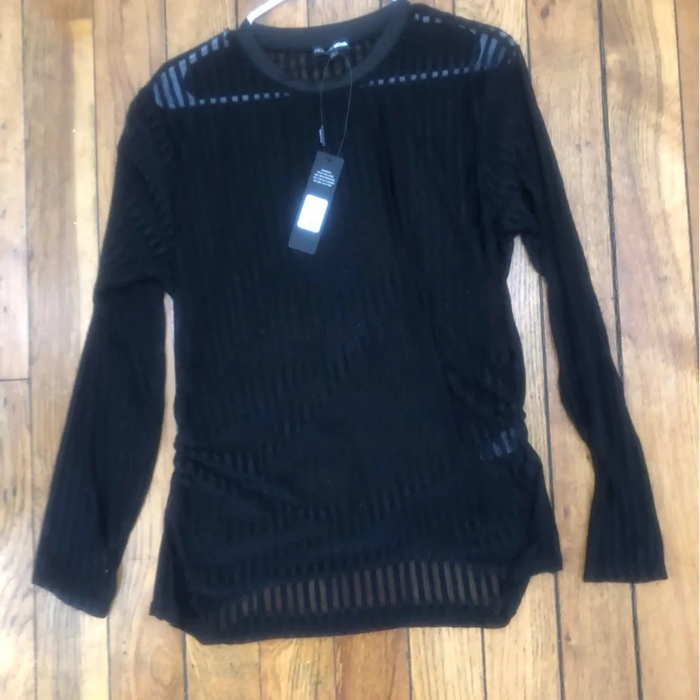Fashion Nova | Tops | Fashion Nova Black Vertical Striped Mesh Long ...